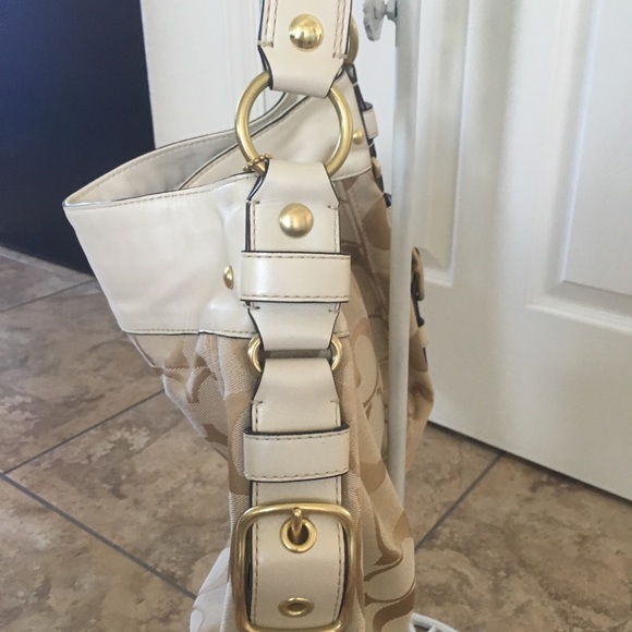 Coach | Bags | Coach Ivory Logo Leather Handbag | Poshmark
